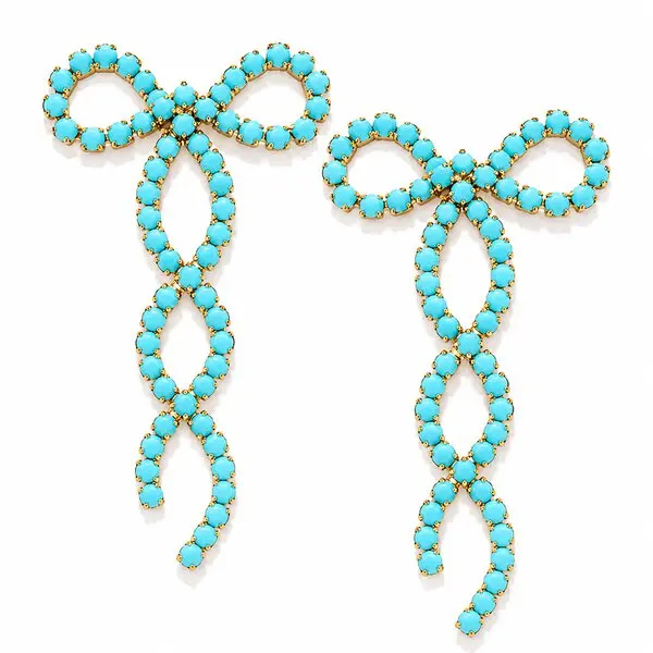 THE PINK REEF Crystal Ribbon Bow Earring In Turquoise - Blue