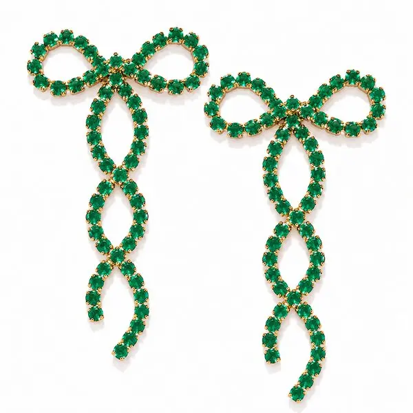 THE PINK REEF Emerald Crystal Ribbon Bow Drop Earrings - Green