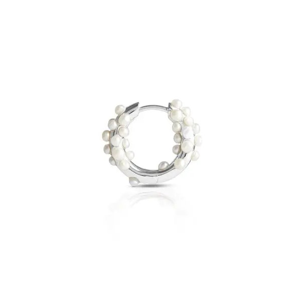 KASUN LONDON Pearl Cluster Hoop Earring - Silver