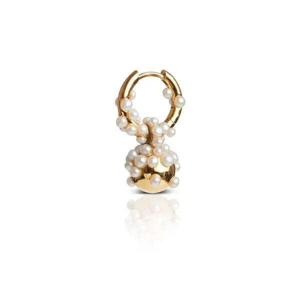 KASUN LONDON Pearl Droplet Hoop Earring Gold Vermeil - Silver
