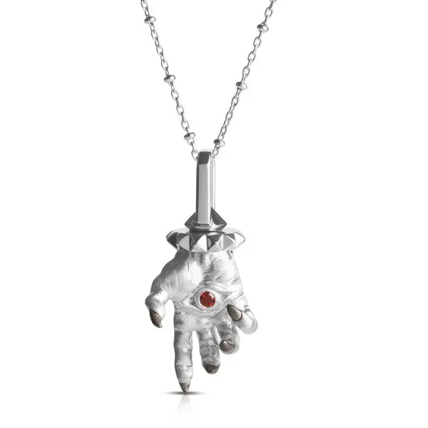 KASUN LONDON Hand Of The Protector Pendant January Garnet - Silver