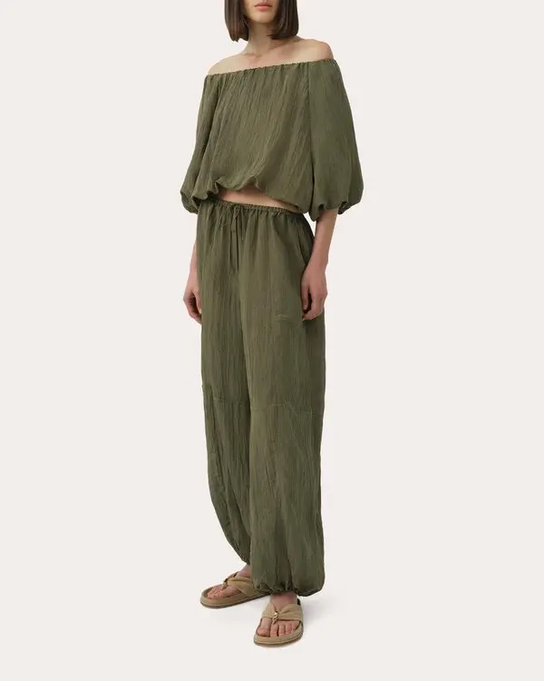 Simkhai Anni Crinkled Off-shoulder Crop Top