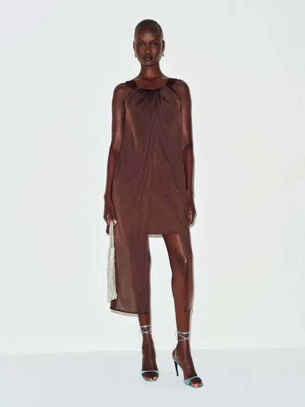 REFORMATION Vintage Valentino Draped Midi Dress - Brown