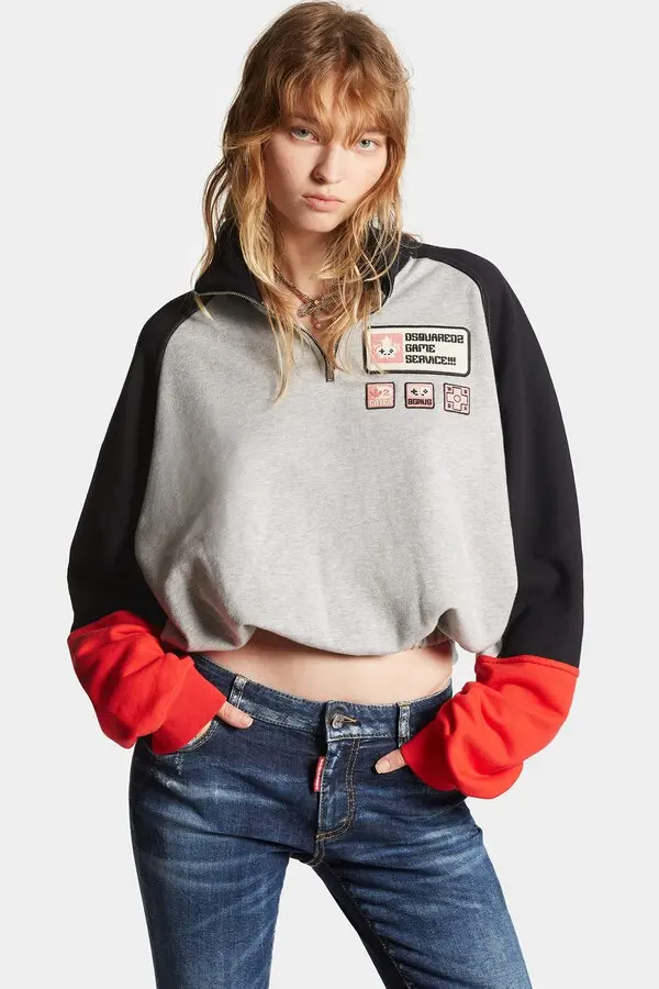 Dsquared2 Cropped Athletic Sweatshirt With Half Zip