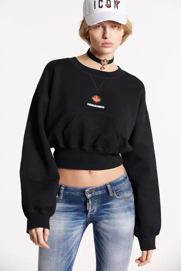 Dsquared2 Cropped Sweatshirt With Logo Detail - Black