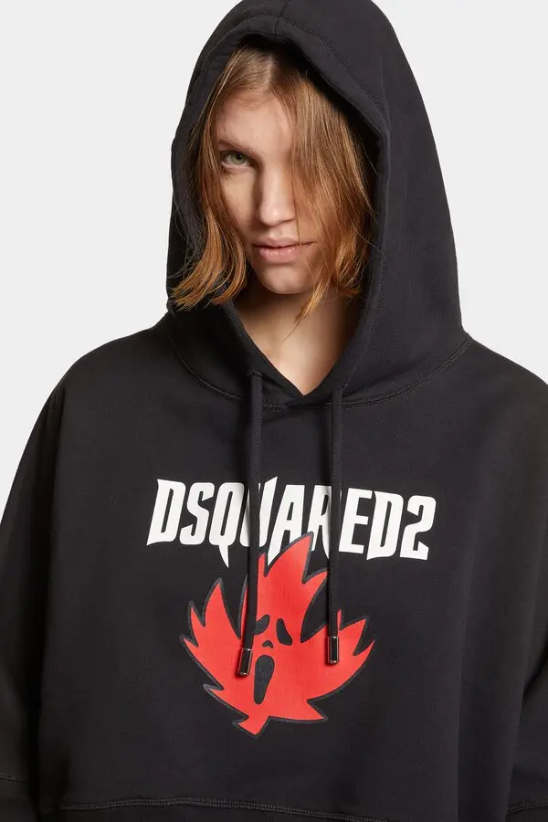 Dsquared2 Maple Leaf Cropped Hoodie Sweatshirt
