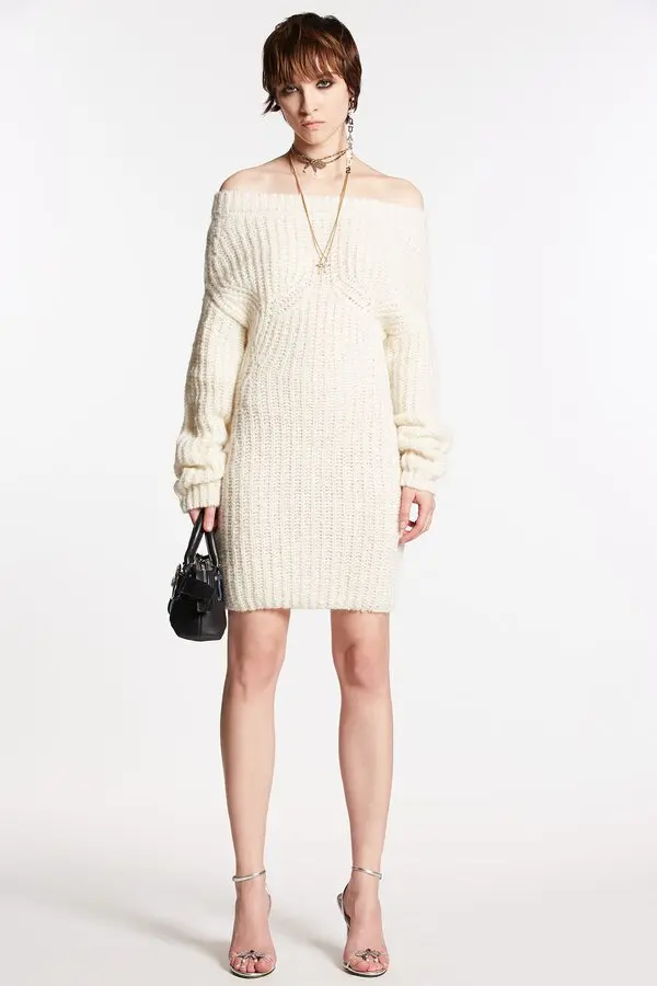 Dsquared2 Off-shoulder Alpaca Blend Knit Dress - White