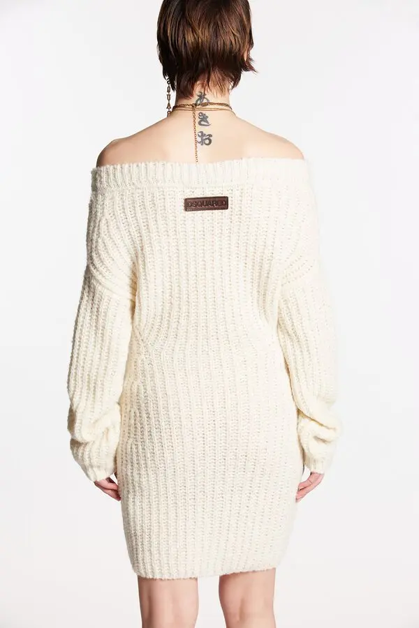 Dsquared2 Off-shoulder Alpaca Blend Knit Dress