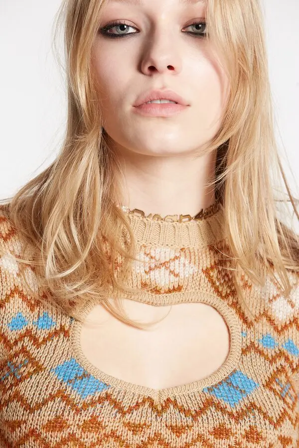 Dsquared2 Heart Cutout Argyle Knit Sweater