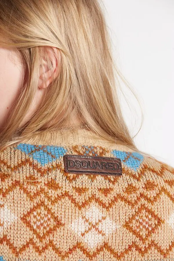 Dsquared2 Heart Cutout Argyle Knit Sweater