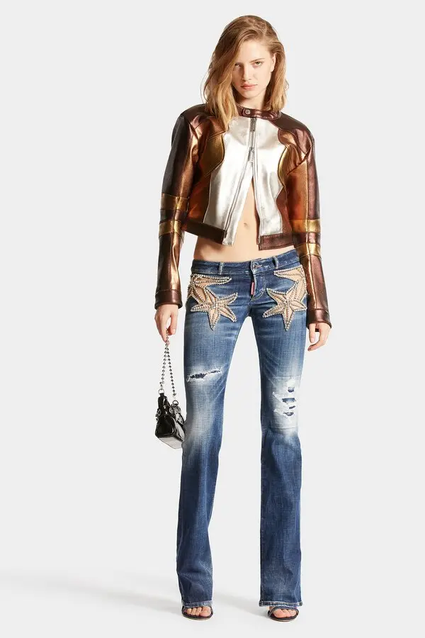 Dsquared2 Dark Wash Ripped Starry Night Low Waist Flare Jeans