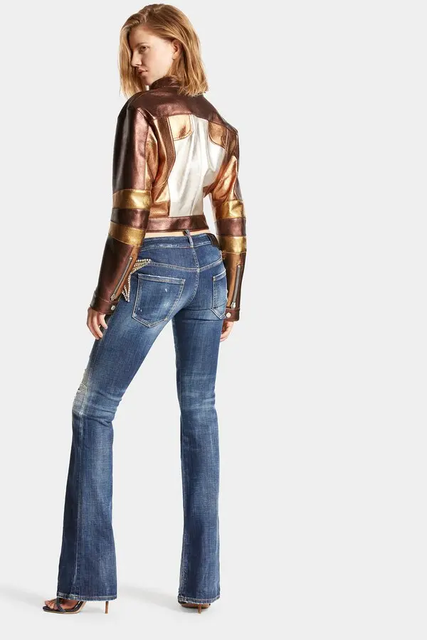 Dsquared2 Dark Wash Ripped Starry Night Low Waist Flare Jeans