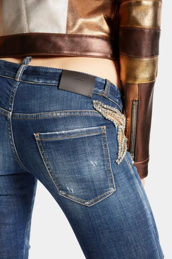 Dsquared2 Dark Wash Ripped Starry Night Low Waist Flare Jeans