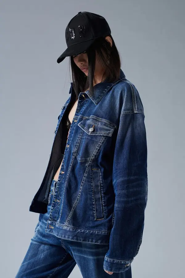Dsquared2 Icon Dark Wash Distressed Denim Jacket