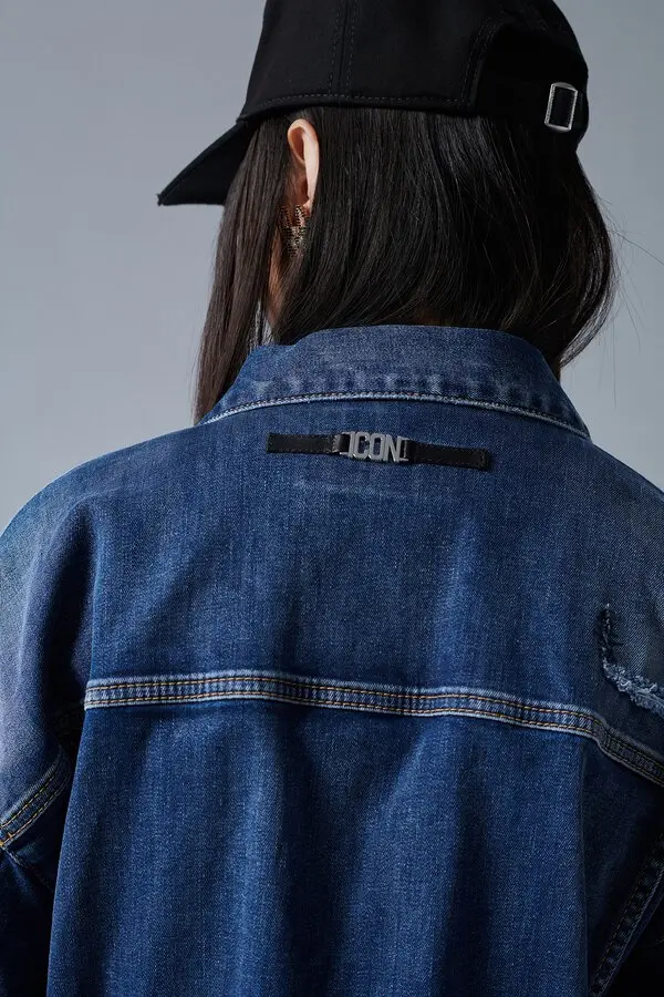 Dsquared2 Icon Dark Wash Distressed Denim Jacket