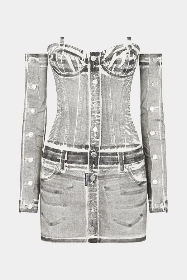 Dsquared2 Icon White Coal Wash Denim Dress - Grey