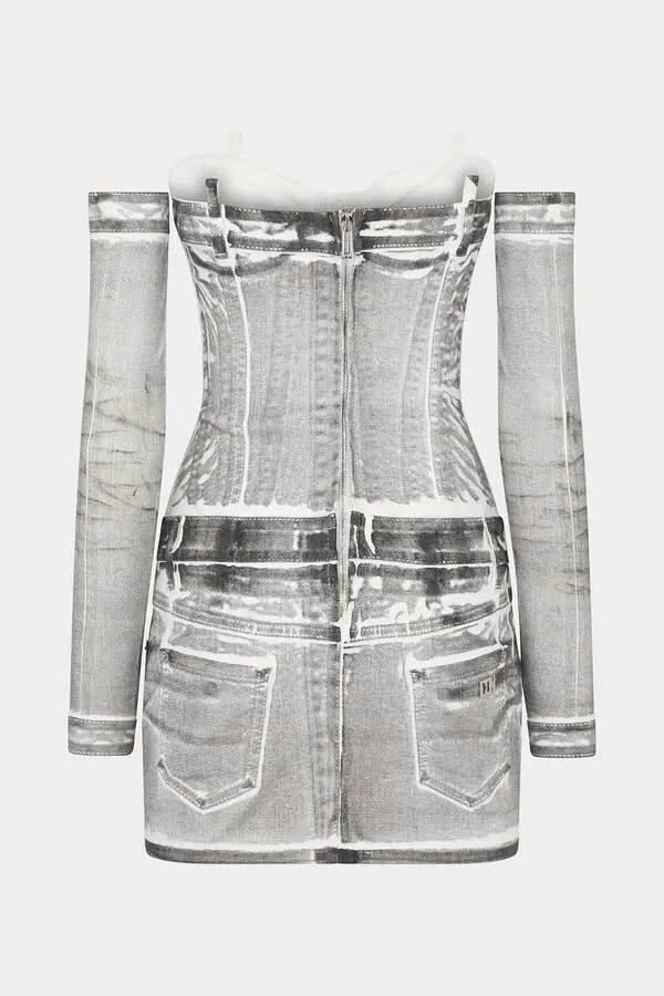 Dsquared2 Icon White Coal Wash Denim Bustier Dress