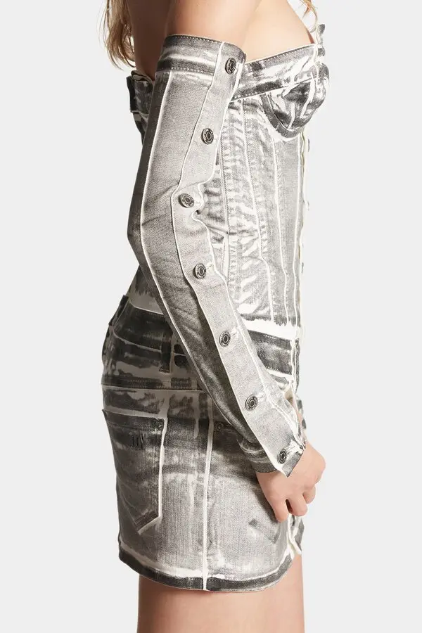 Dsquared2 Icon White Coal Wash Denim Bustier Dress