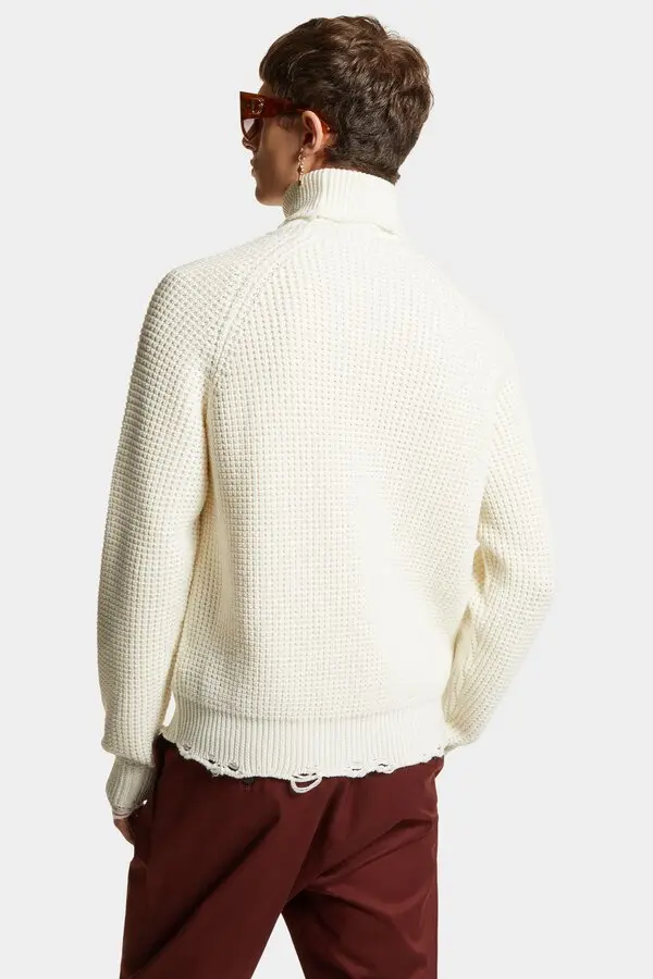 Dsquared2 Pure Virgin Wool Turtleneck Pullover With Frayed Edges