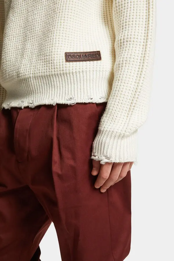 Dsquared2 Pure Virgin Wool Turtleneck Pullover With Frayed Edges