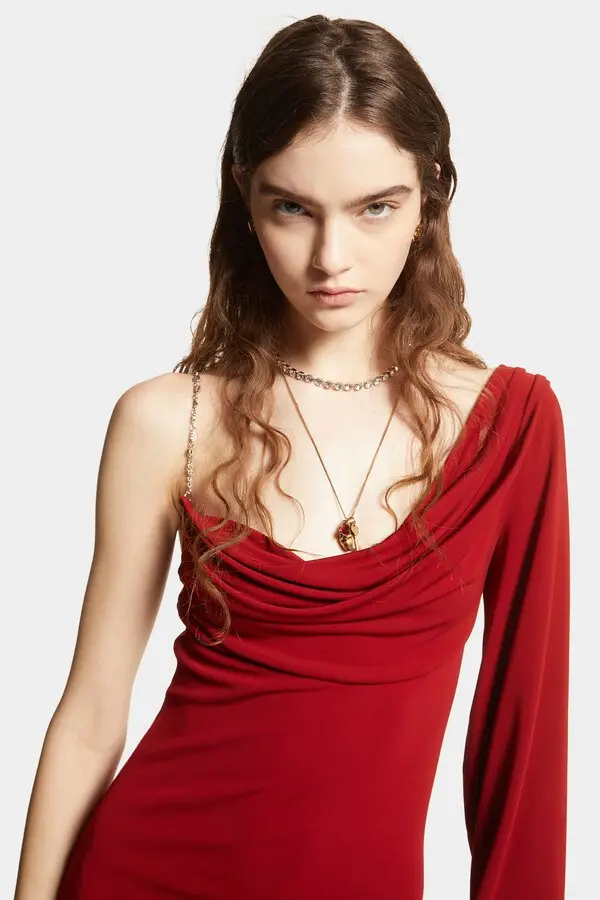 Dsquared2 One-sleeve Draped Jersey Dress - Cherry
