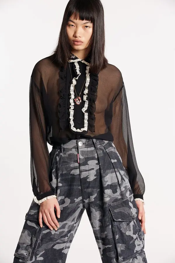 Dsquared2 Sheer Lace Trimmed Shirt