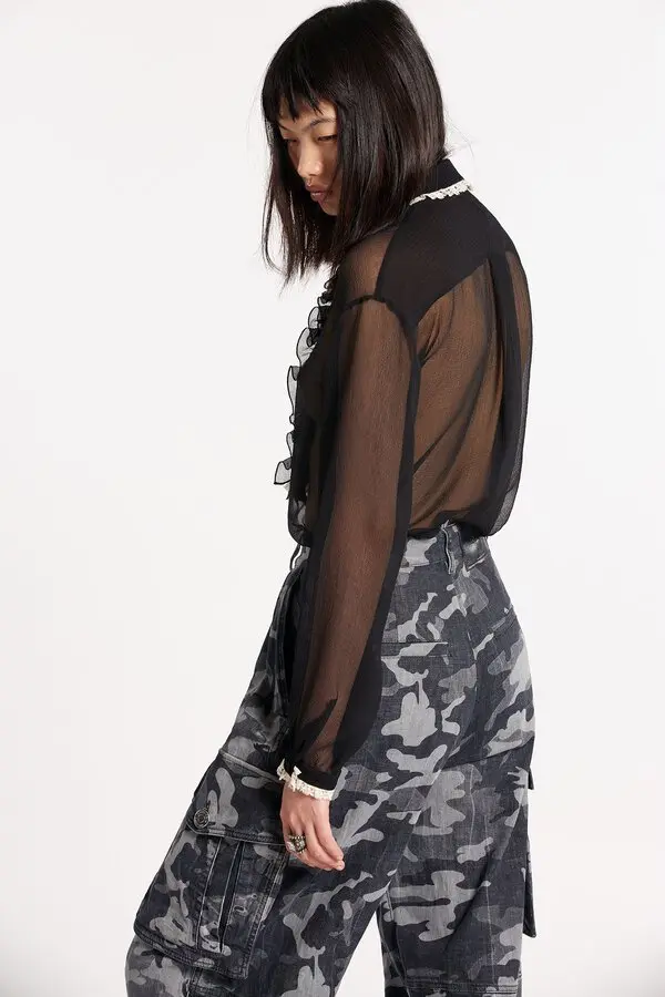 Dsquared2 Sheer Lace Trimmed Shirt
