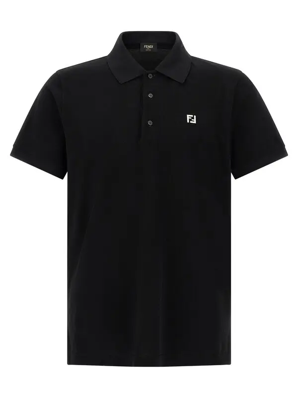Fendi Ff Metallic Logo Polo Shirt - Black