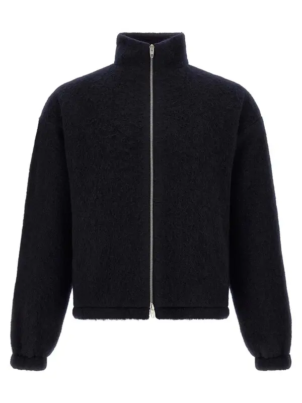 JIL SANDER Zip-up Textured Wool Blend Sweatshirt - Blue