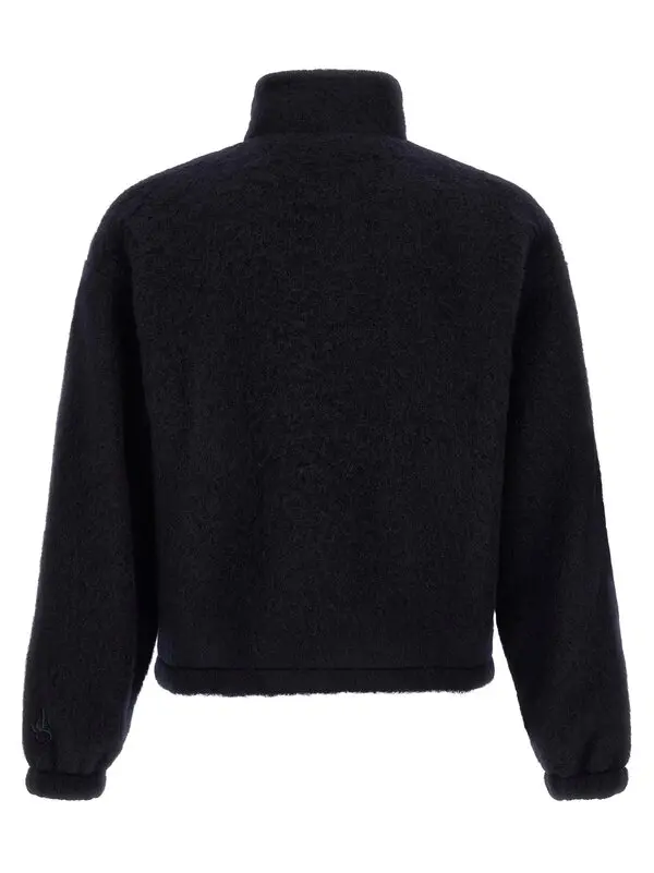 JIL SANDER Zip-up Textured Wool Blend Sweatshirt - Blue