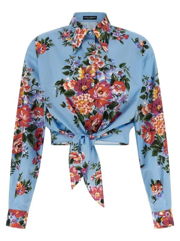 Dolce & Gabbana Mazzo Di Fiori' Print Cropped Shirt - Blue