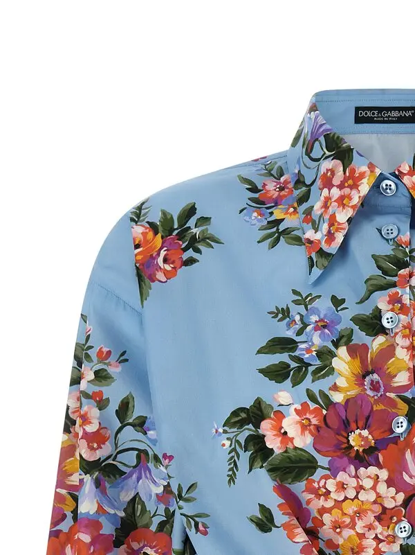 Dolce & Gabbana Mazzo Di Fiori' Print Cropped Shirt - Blue