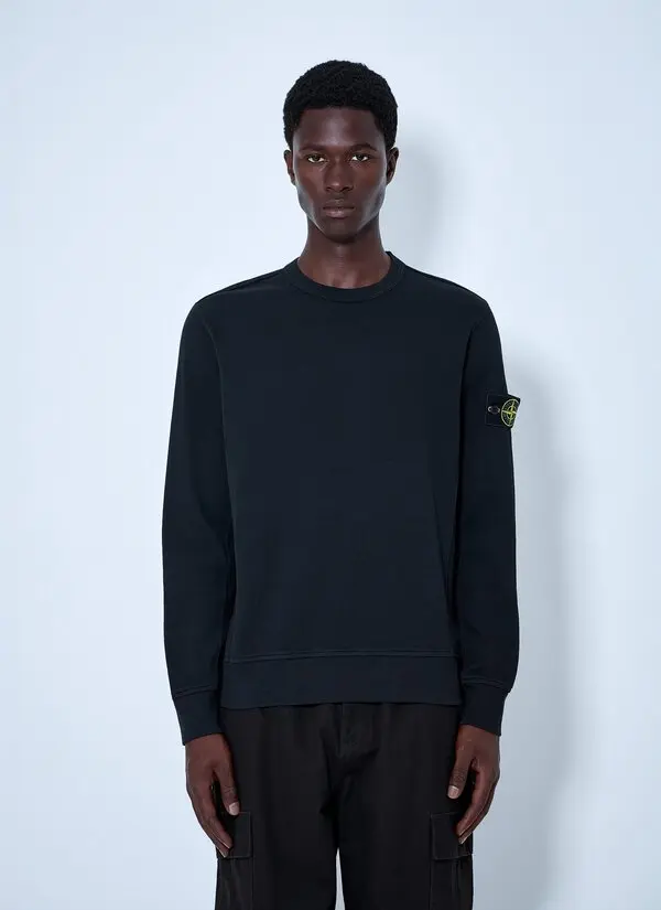 Stone Island Crewneck Sweatshirt With Logo Patch - Black