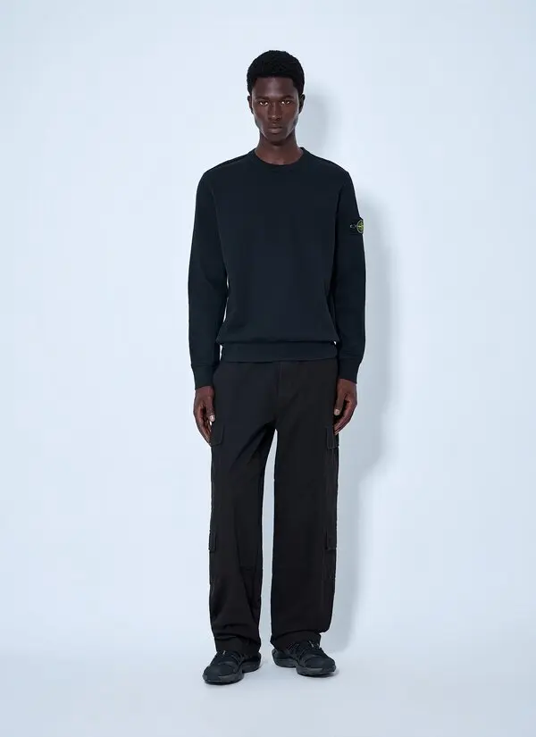 Stone Island Crewneck Sweatshirt With Logo Patch - Black