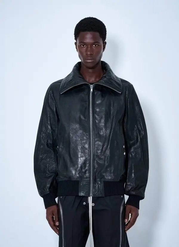 Rick Owens Dracuflight Hammered Leather Bomber Jacket - Black