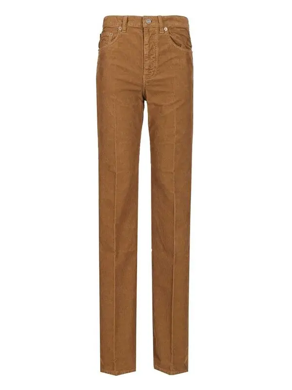 Saint Laurent High-waisted Wide-leg Corduroy Trousers - Brown