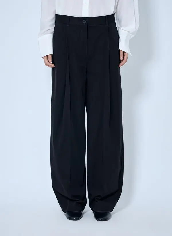 TOTEME Single Pleat Wide Leg Cotton Trousers - Black