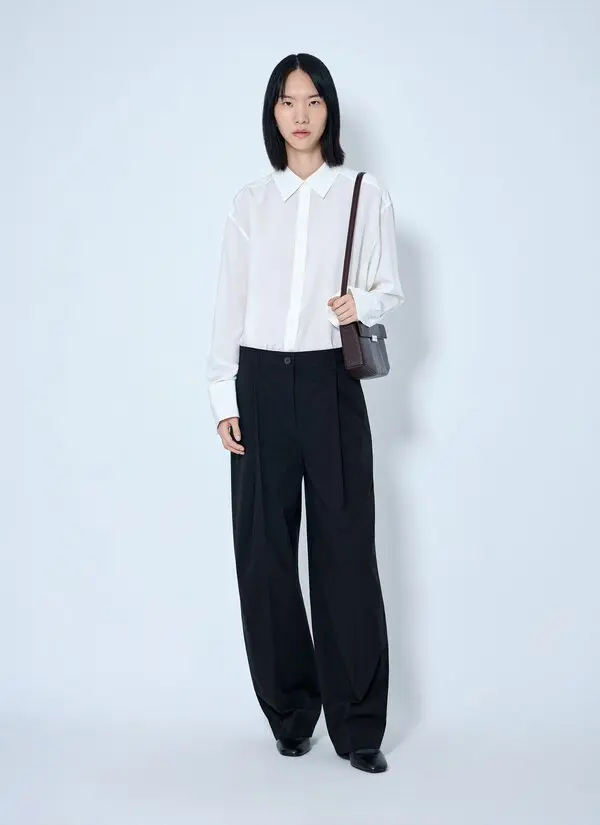 TOTEME Single Pleat Wide Leg Cotton Trousers - Black