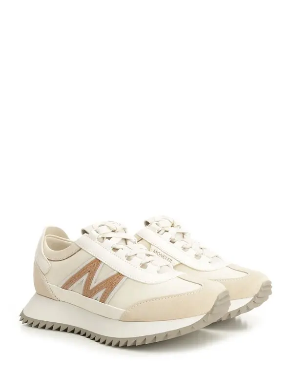 Moncler Lace Up Sneakers With Nylon, Suede, And Nubuck Upper - Cream
