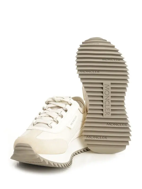 Moncler Lace Up Sneakers With Nylon, Suede, And Nubuck Upper - Cream