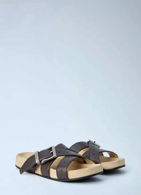 Balenciaga Leather Crossover Belted Flat Sandals