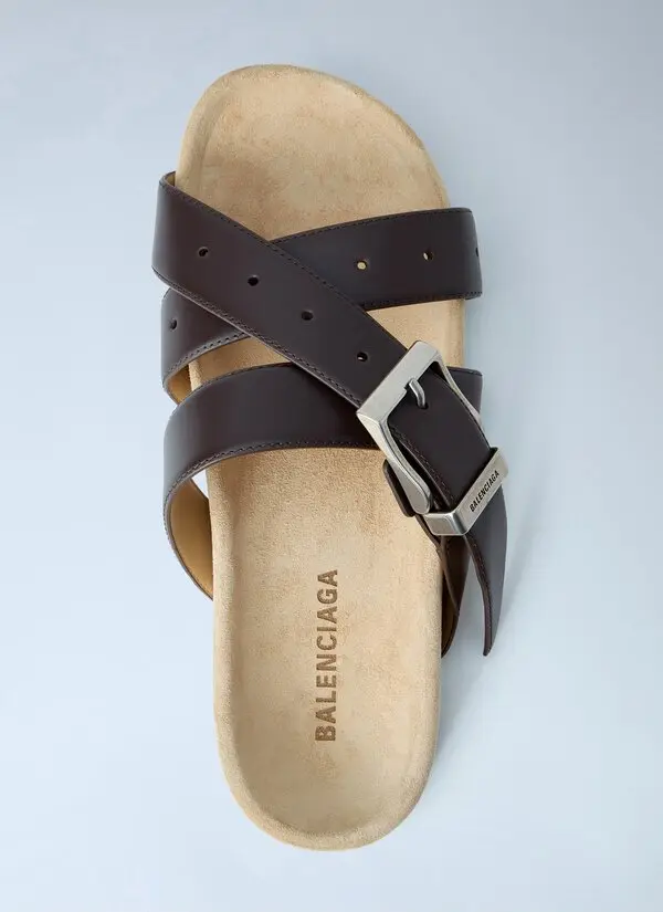 Balenciaga Leather Crossover Belted Flat Sandals