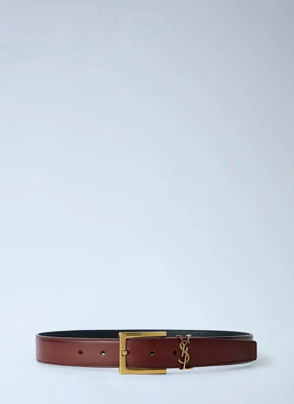 Saint Laurent Cassandre Belt In Aged Effect Leather