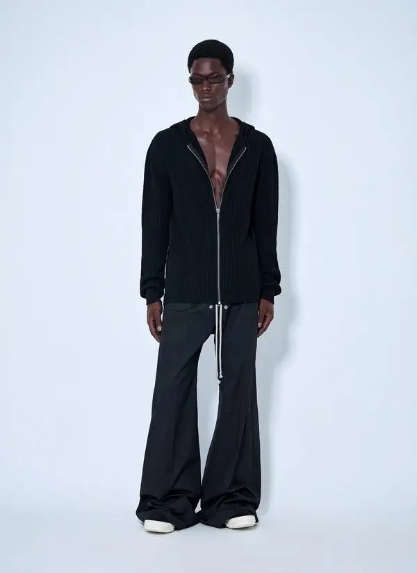 Rick Owens Ribbed Knit Zip Hoodie - Black