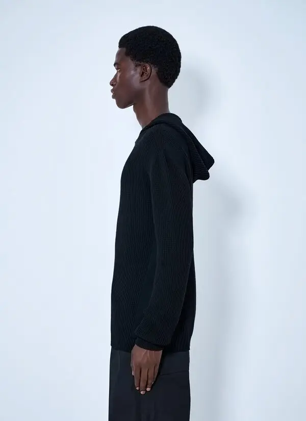 Rick Owens Ribbed Knit Zip Hoodie - Black