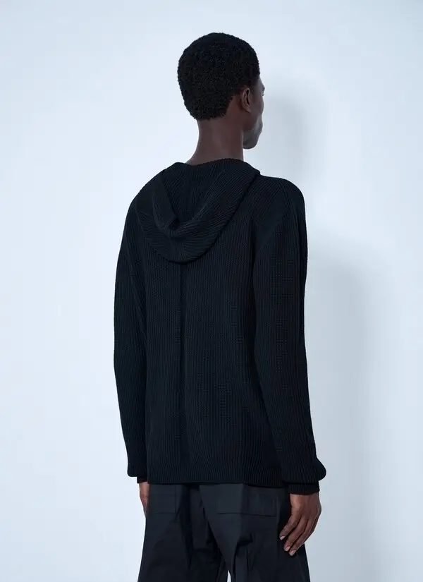 Rick Owens Ribbed Knit Zip Hoodie - Black