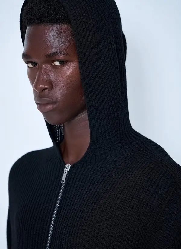 Rick Owens Ribbed Knit Zip Hoodie - Black