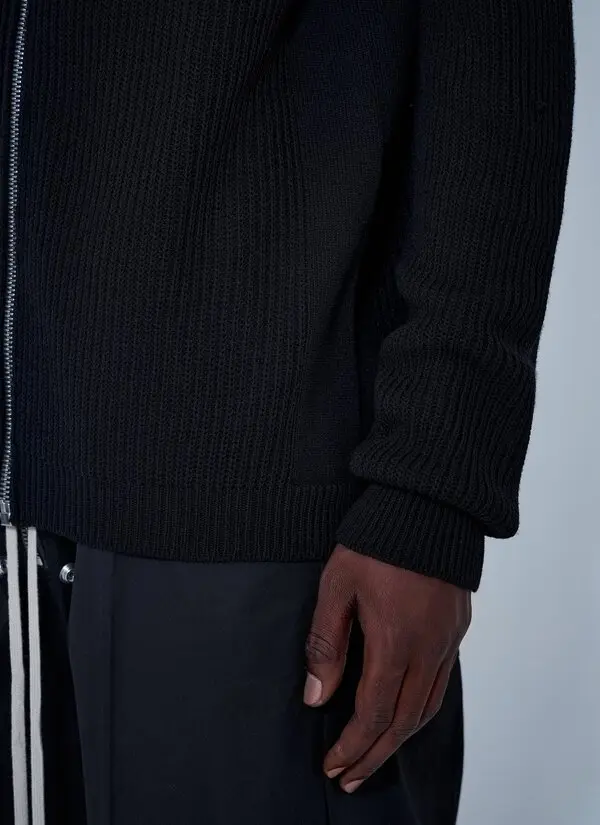 Rick Owens Ribbed Knit Zip Hoodie - Black