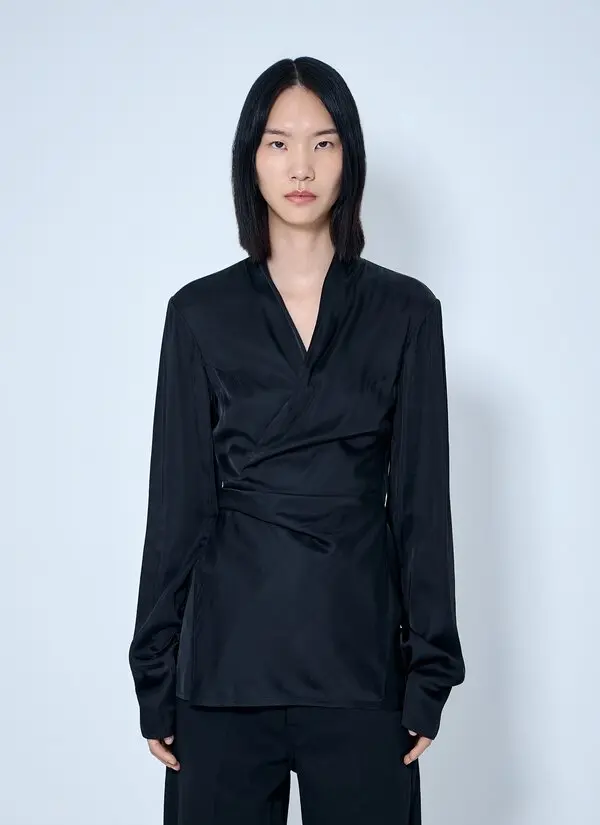 Rick Owens Laura Satin Wrap Top - Black