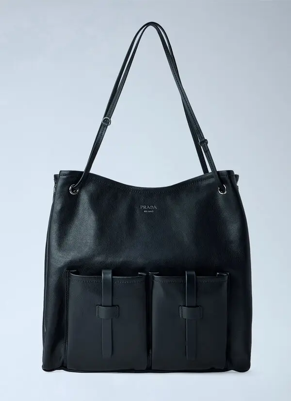 Prada Large Leather Tote Bag - Black